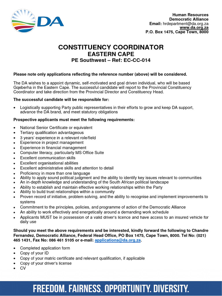Constituency Coordinator - PE Southwest - Eastern Cape | PDF