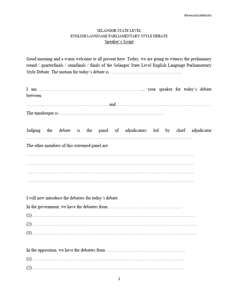 English Debate 2023 - Speaker's Script | PDF