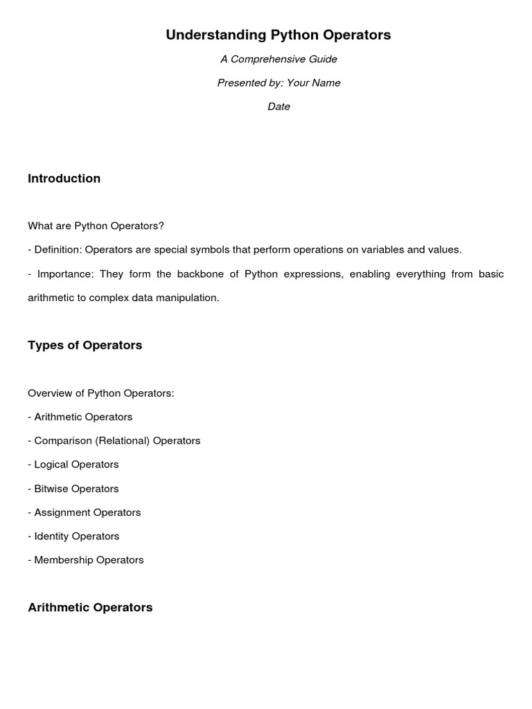 Python Operators Presentation | PDF | Arithmetic | Multiplication Python Operators Presentation | PDF | Arithmetic | Multiplication