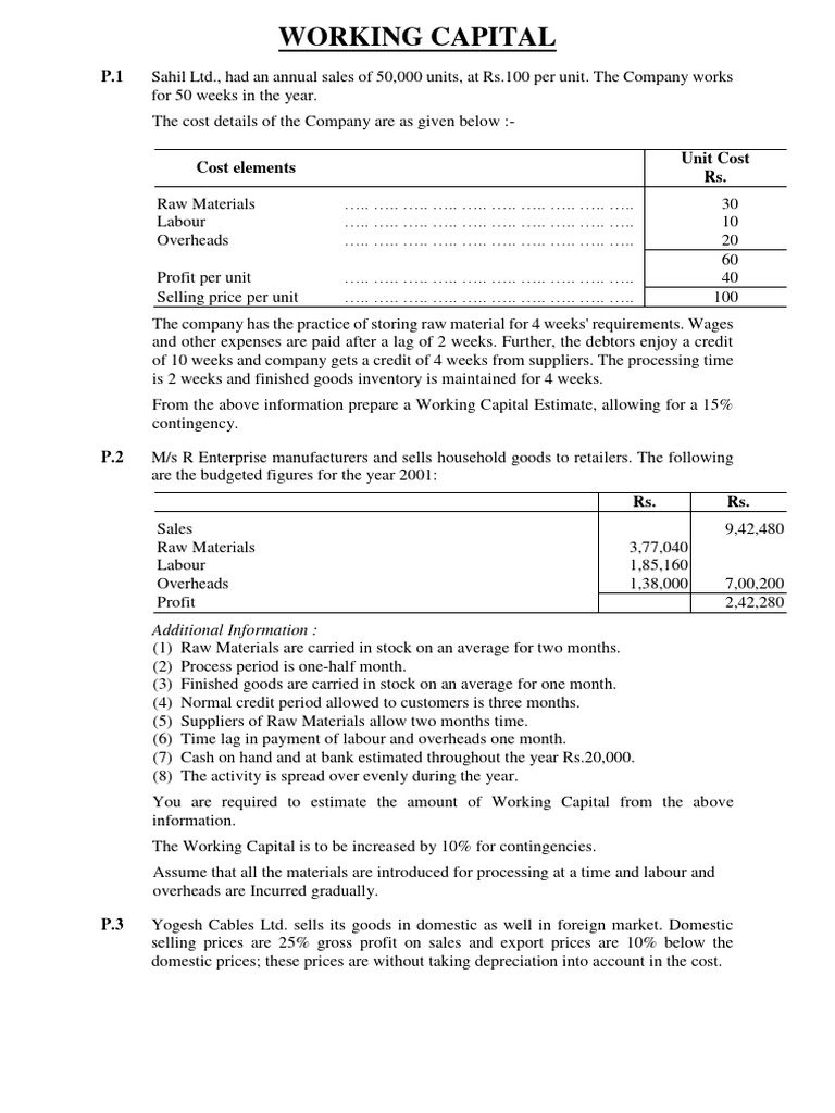 Working Capital Sums Notes | PDF | Finance & Money Management | Credit