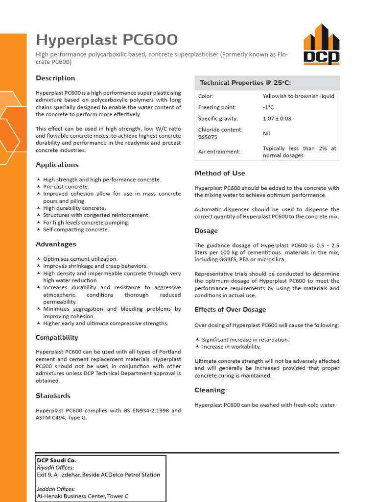 Hyperplast PC600 | PDF | Concrete | Cement