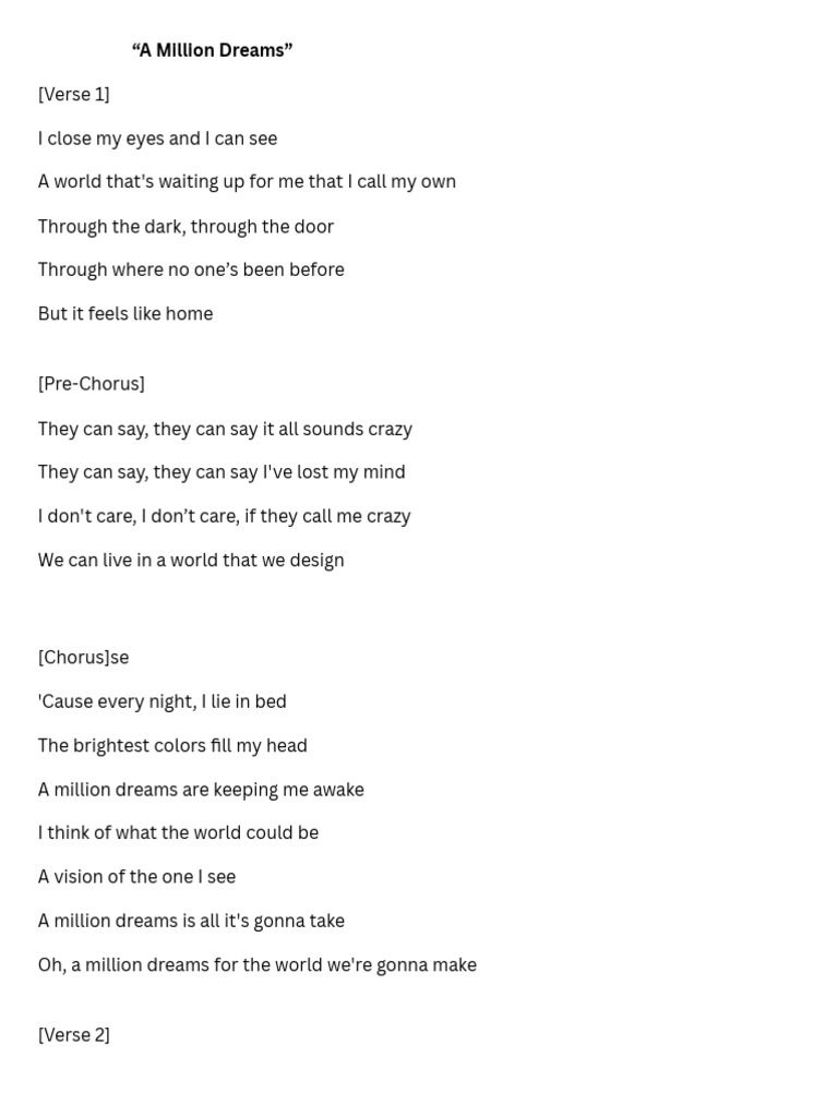 A Million Dreams Lyrics Analysis | PDF