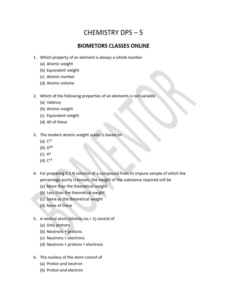 CHEMISTRY DPS - 5 (1) - dhH2N1Z | PDF | Proton | Atoms