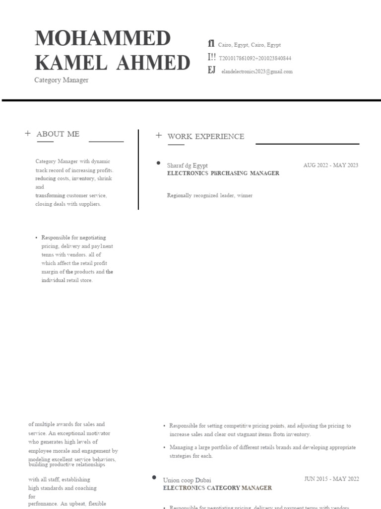 Mohammed Kamel Ahmed: Category Manager | PDF | Pricing | Retail