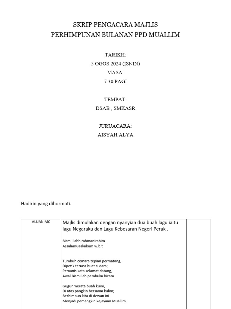 Majlis Bulanan PPD Muallim | PDF