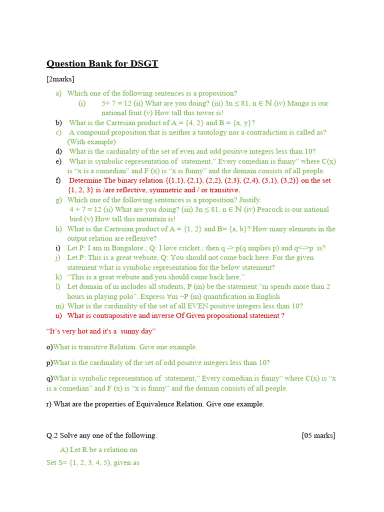 Question Bank for DSGT[1] | PDF | Mathematical Proof | Syntax (Logic)