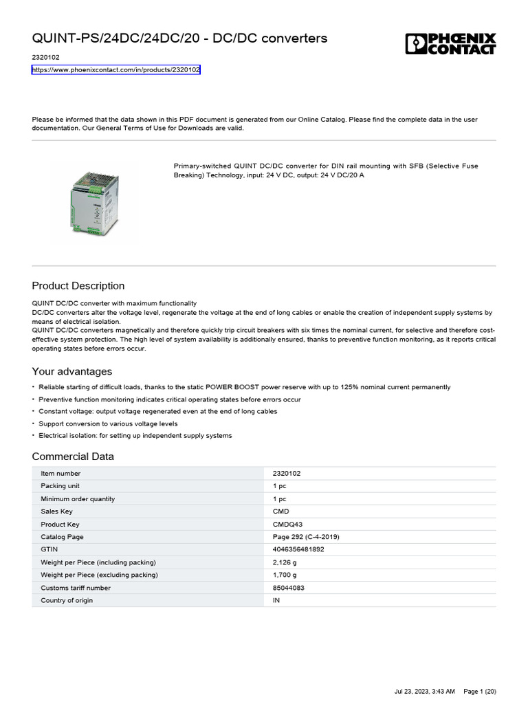 Phoenix Contact 2320102 en | PDF | Direct Current | Fuse (Electrical)