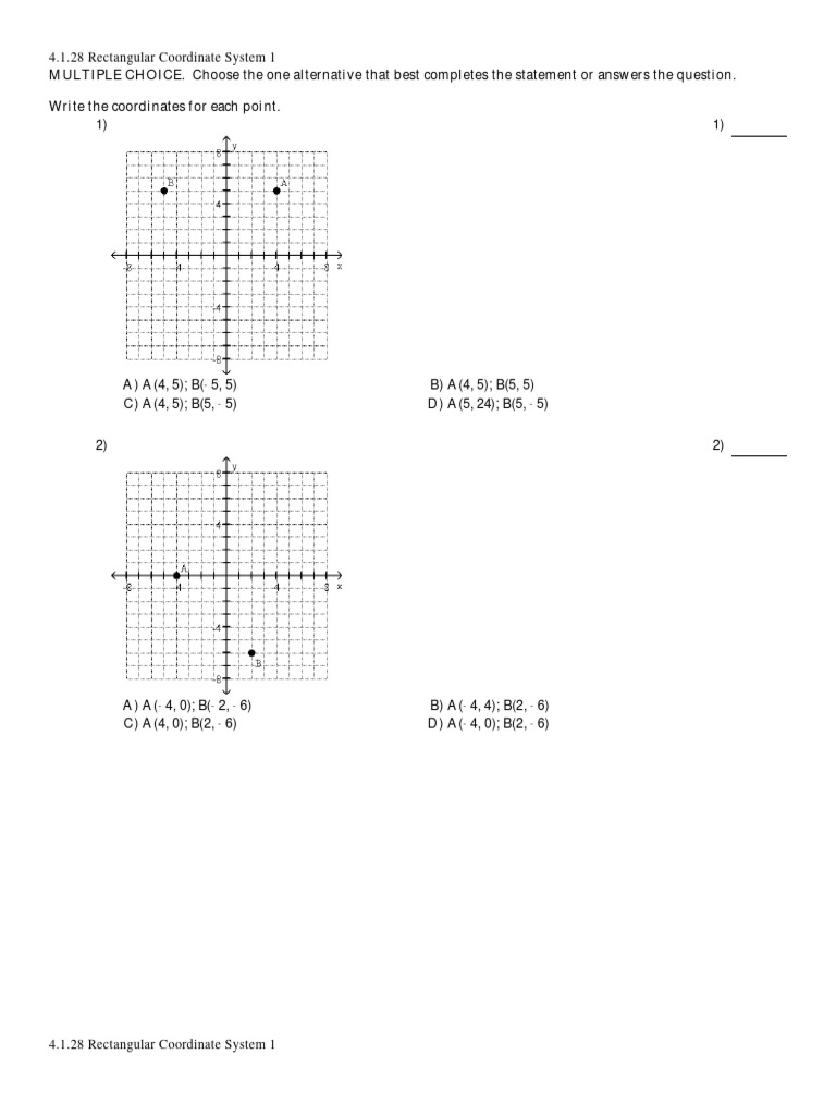 Rectangular Coordinate System Quiz Pdf Cartesian Coordinate System