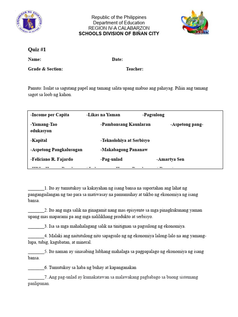 AP9 Q4W1 Quiz1 | PDF