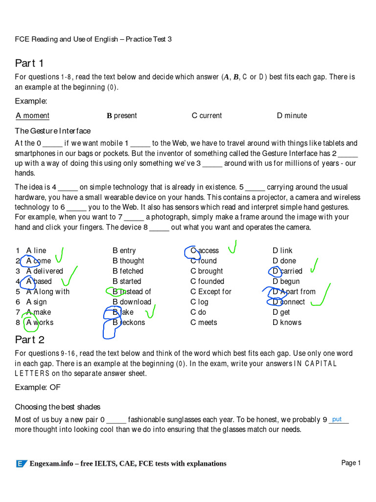 FCE Practice Test 3 Overview | PDF | Sunglasses | Noun