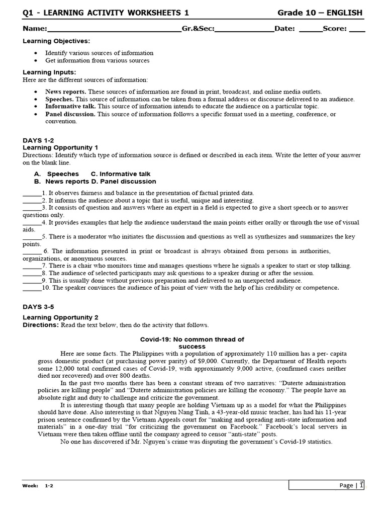 Q1 G10 Eng Law 1 | PDF | Information | Infection