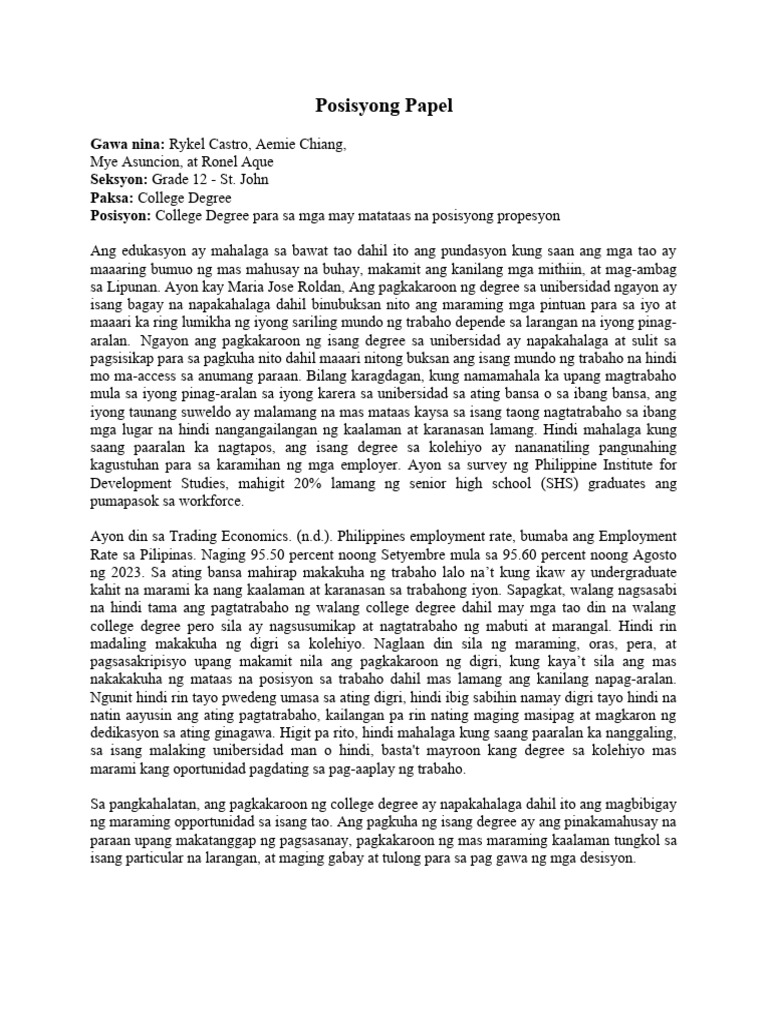 Posisyong Papel | PDF
