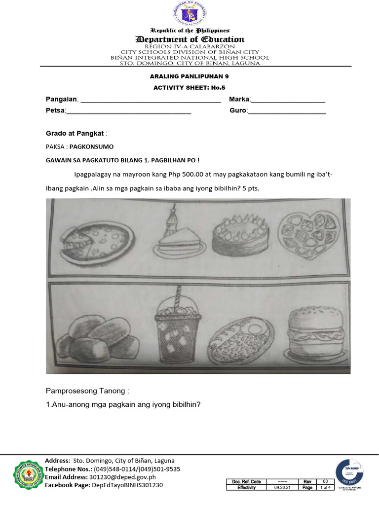 Mam ARIZO ACT - SHEET No.5 Pagkonsumo | PDF