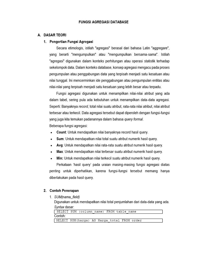 Fungsi Agregasi dalam Database SQL | PDF