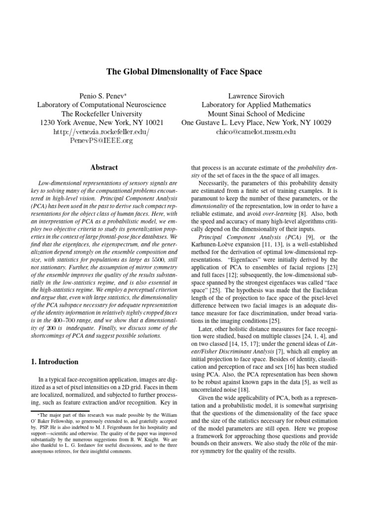 Dimensionality in Face Space Analysis | PDF | Principal Component ...
