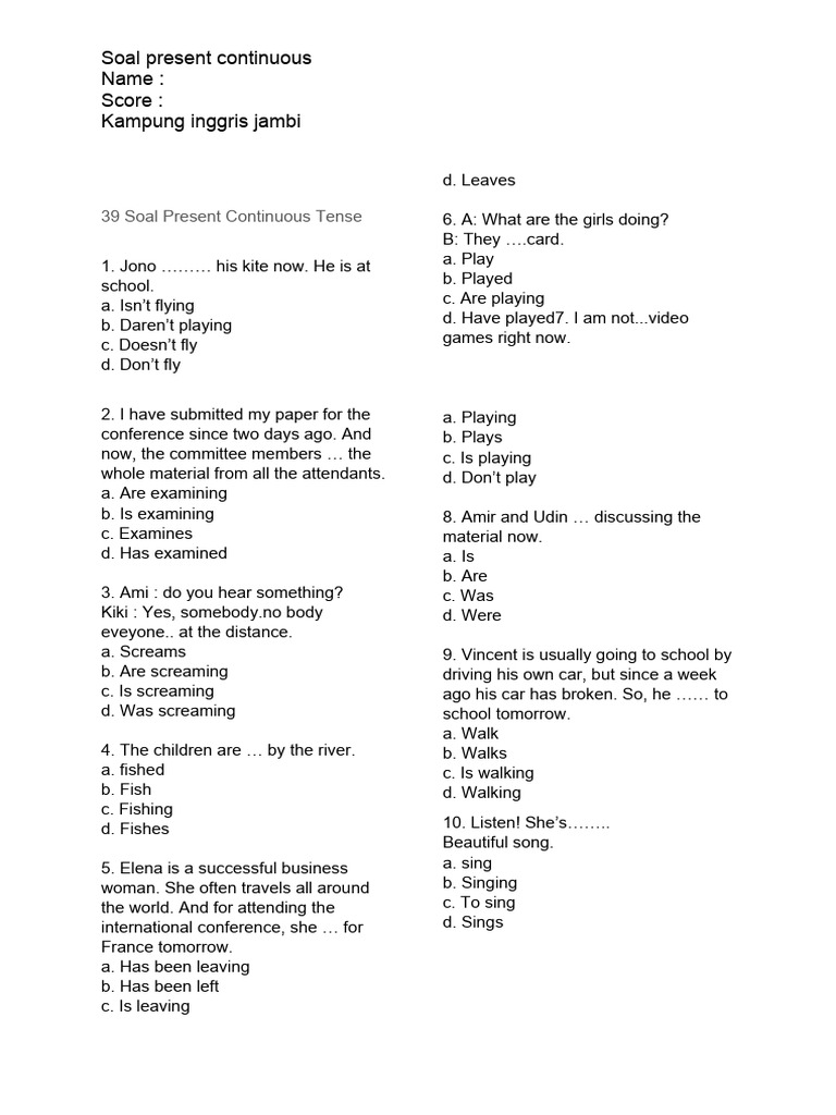 Soal Present Continous | PDF