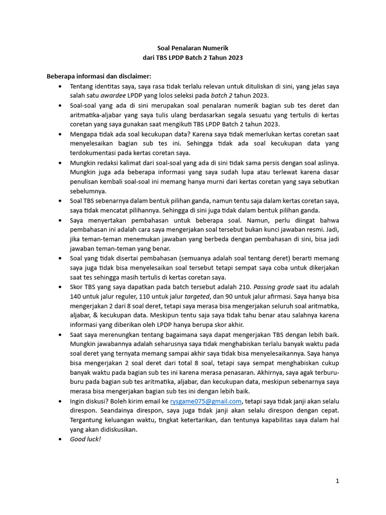 Soal TBS LPDP dan Pembahasan | PDF