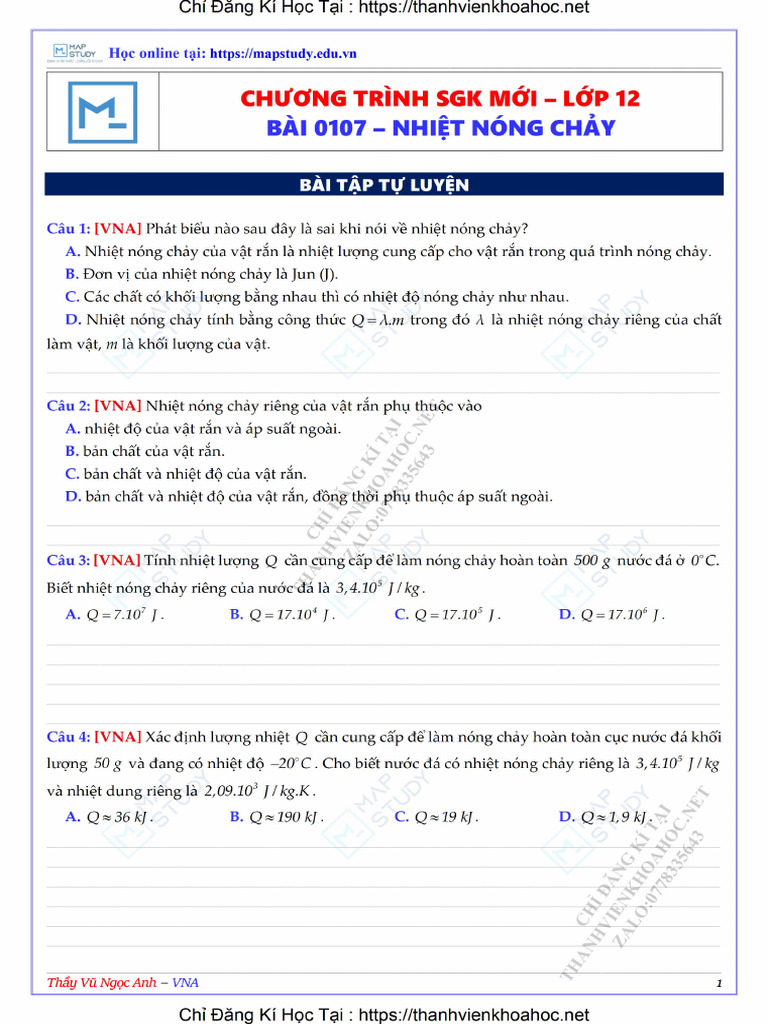BTVN - 0107 - Nhiệt Nóng Chảy - Dãn Dòng | PDF