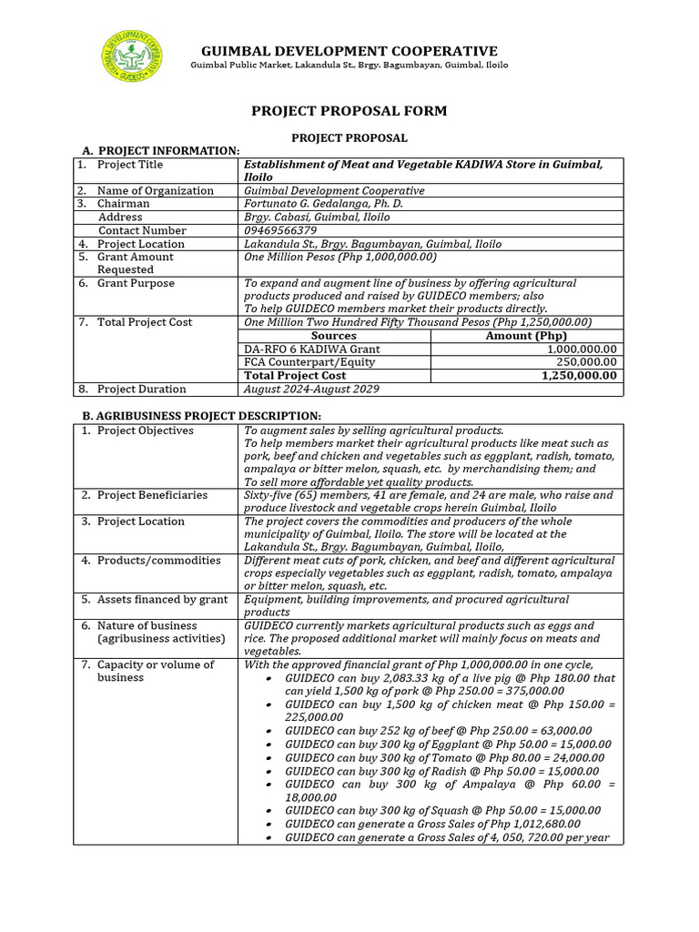 Project Proposal Form 2 | PDF | Expense | Revenue
