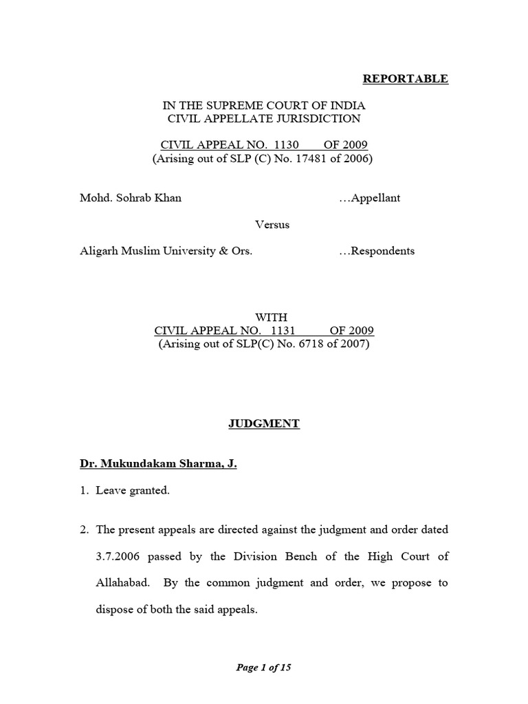 MD Sohrab Khan V ALigarh Muslim University | PDF | Appeal | Judgment (Law)