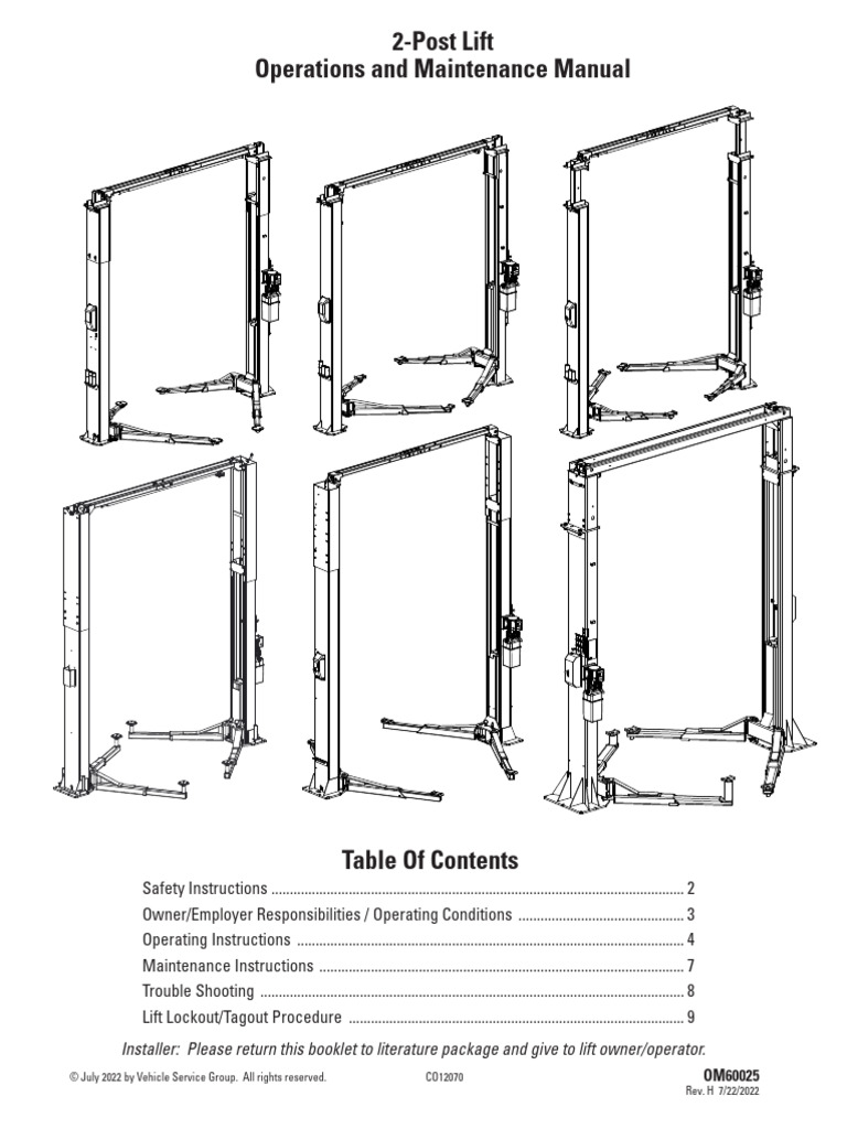 2-Post Lift Operation & Maintenance Manual | PDF | Elevator | Fuse ...