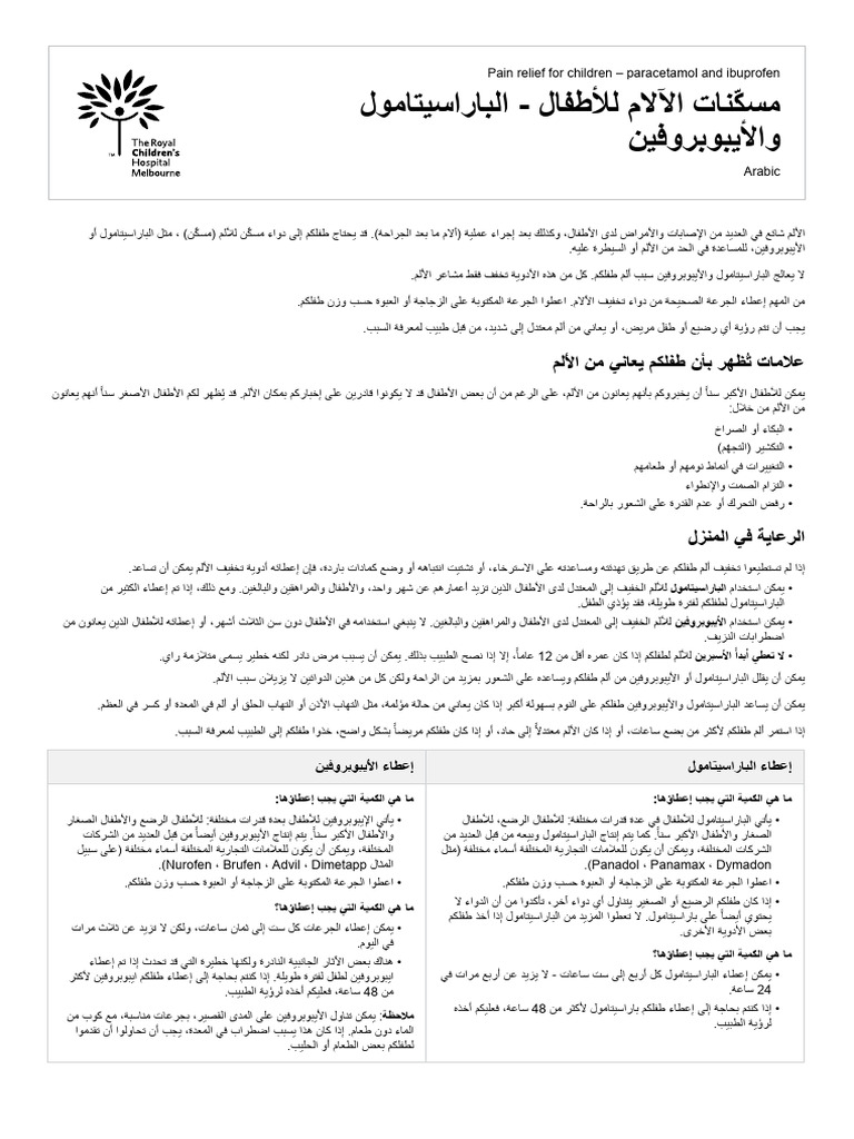 Arabic Pain Relief For Children | PDF