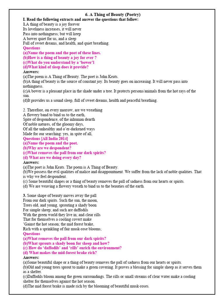 A Thing of Beauty Notes | PDF | John Keats | Beauty