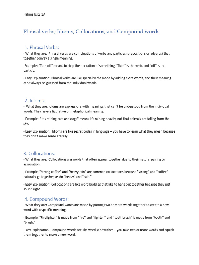 Phrasal Verbs Idioms Collocation and Compound Words | PDF | Idiom | Semantic Units