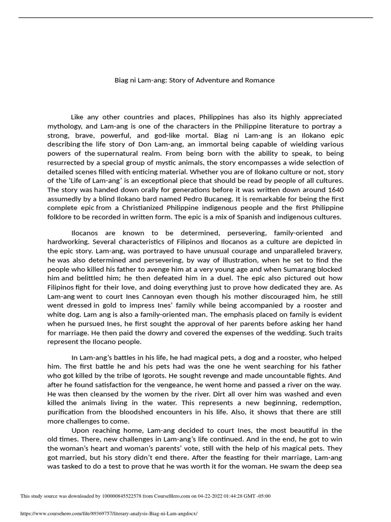 Analyzing Biag ni Lam-ang Elements | PDF | Philippines