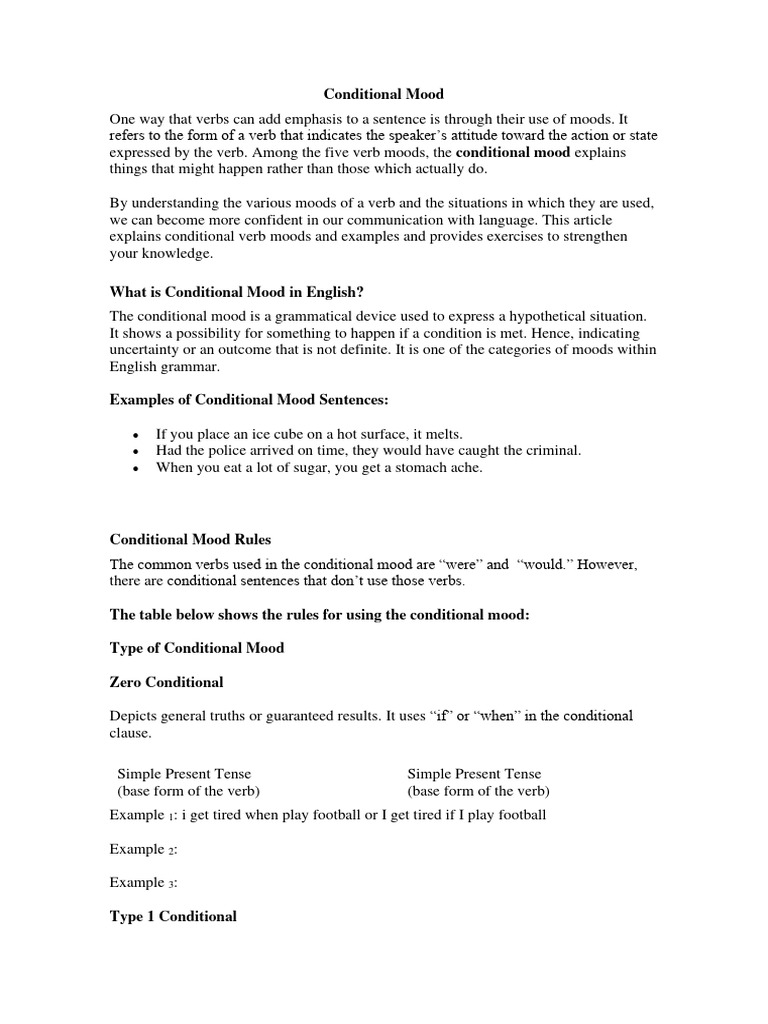 Conditional Mood 0 1 2 3 | PDF | Verb | Perfect (Grammar)