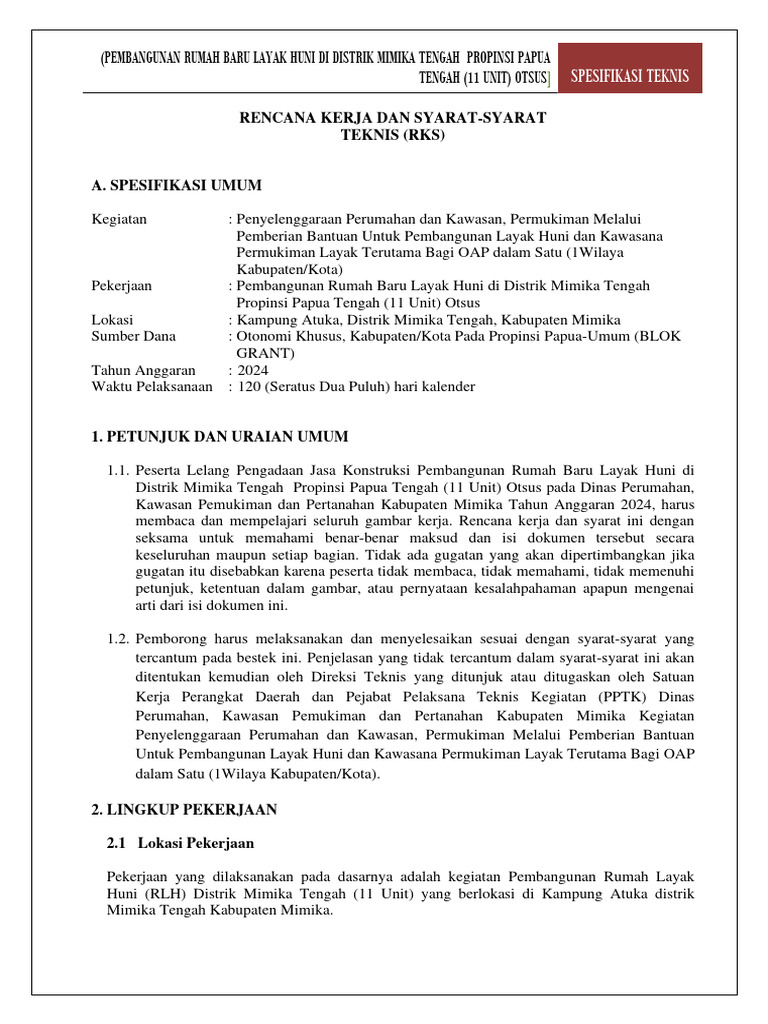 Spesifikasi RLH Otsus Atuka 11 Unit | PDF