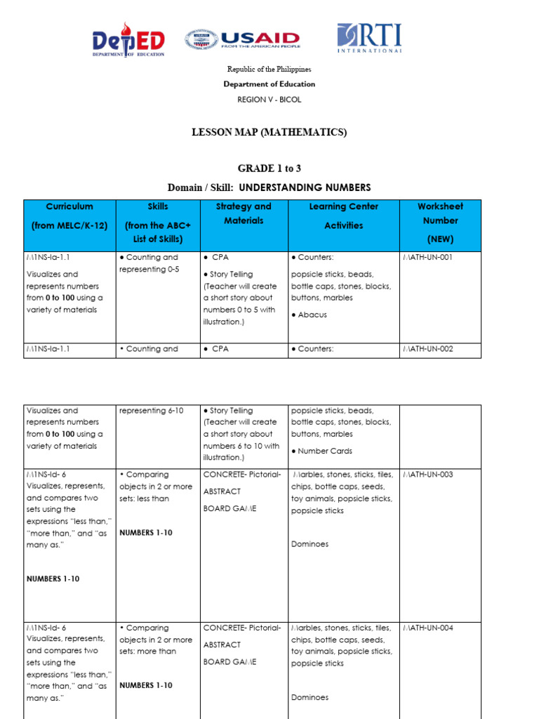 LESSON-MAP-IN-MATHEMATICS - Understanding Numbers | PDF | Mathematics