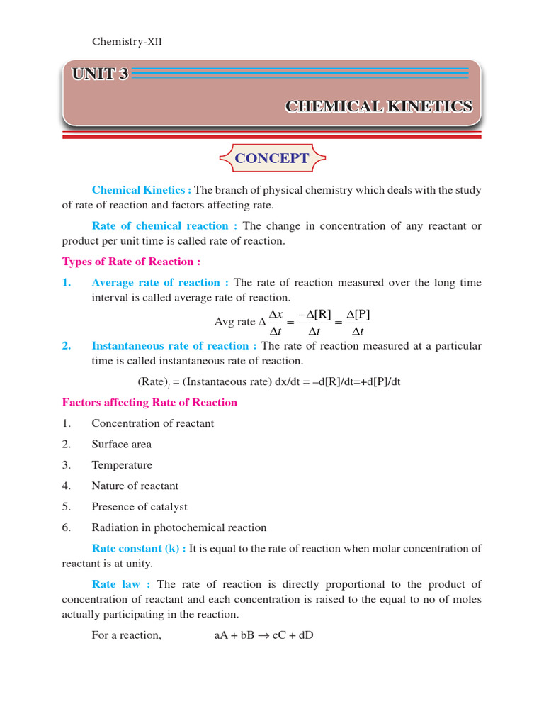 CBSE Class 12 Chem Notes Question Bank Chemical Kinetics PDF | PDF ...