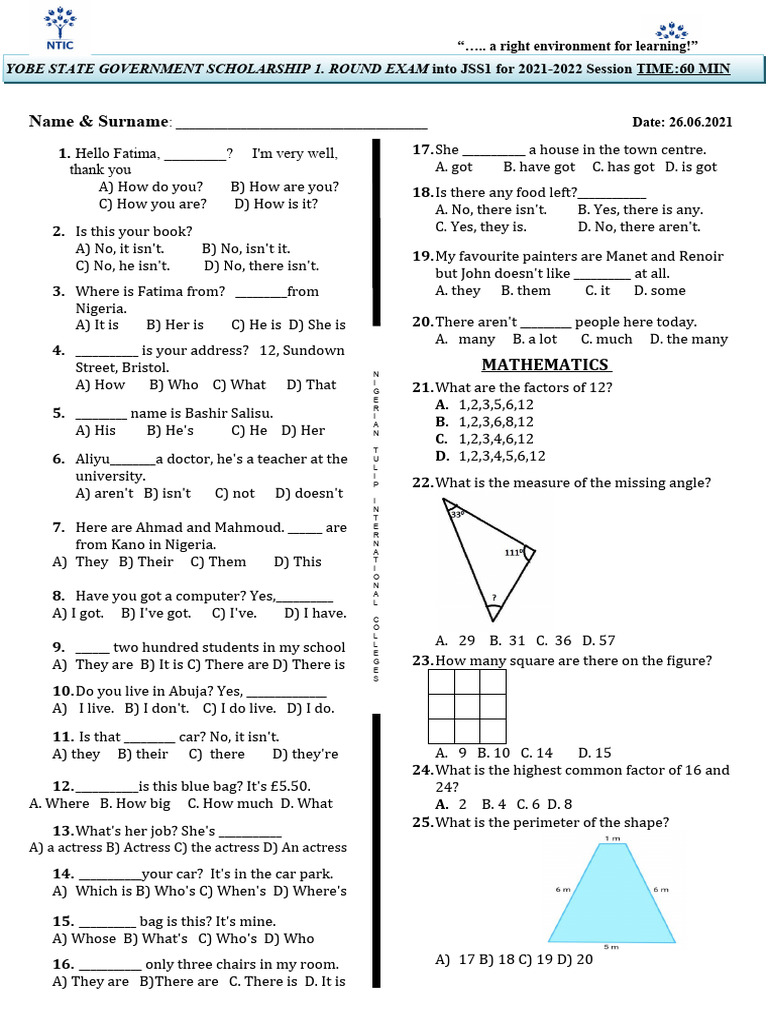 ROUND ENGLISH & MATHS 2021 Finalized | PDF | Triangle | Euclidean Geometry