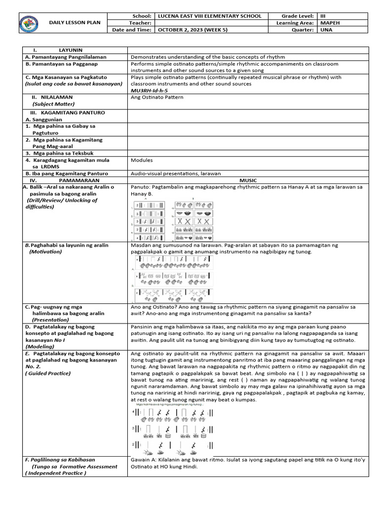 DLP - Mapeh 3 Q1 W5 | PDF
