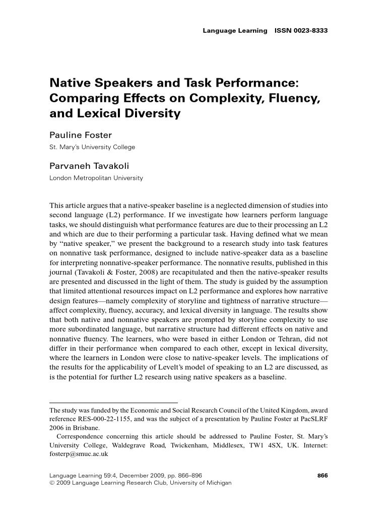 Native Speakers and Task Performance Com | PDF | Second Language | Fluency