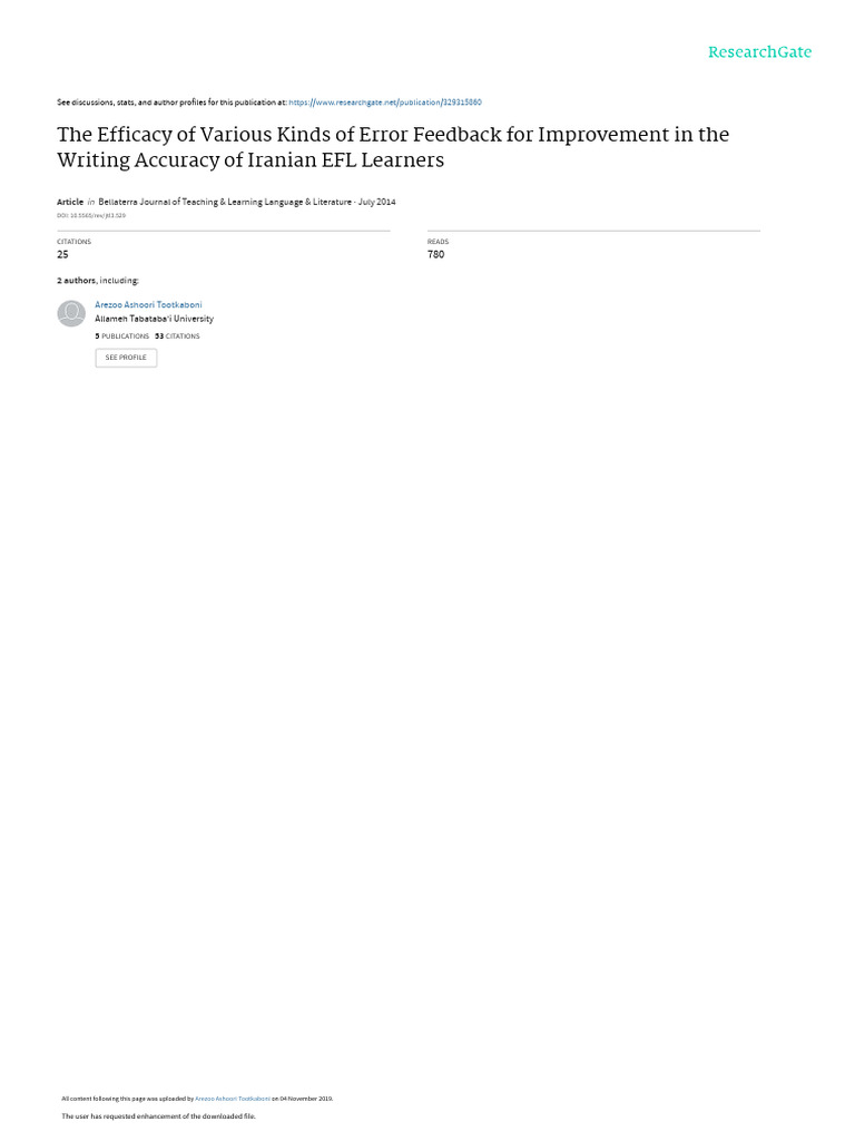 The Efficacy of Various Kinds of Error Feedback Fo | PDF | Second ...