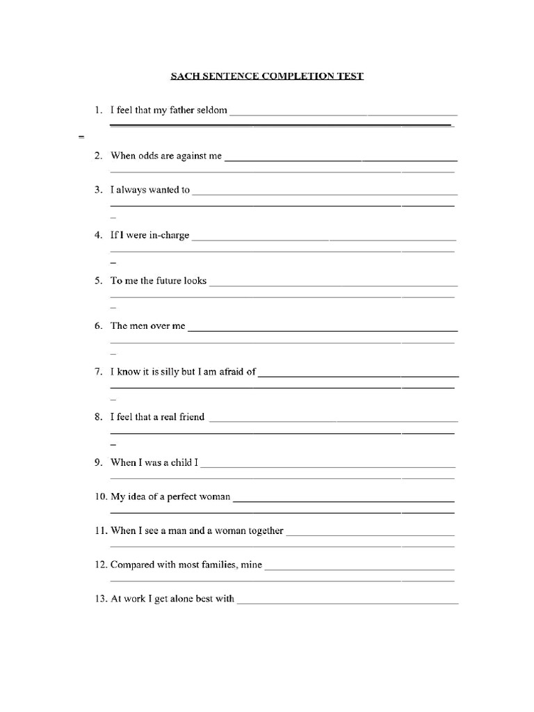 Sacks Sentence Completion Test (SCT) Scale | PDF