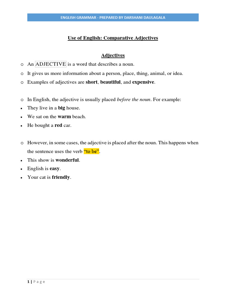 Comparative Adjectives | PDF | Adjective | English Grammar