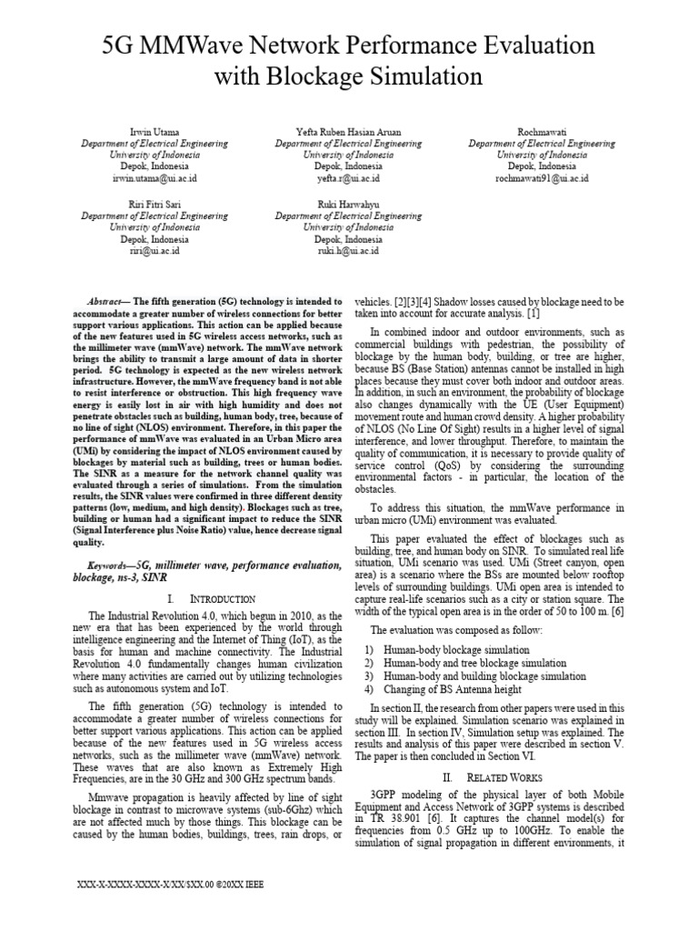 5g Mmwave Network Performance Evaluation With Blockage Simulation Pdf Extremely High