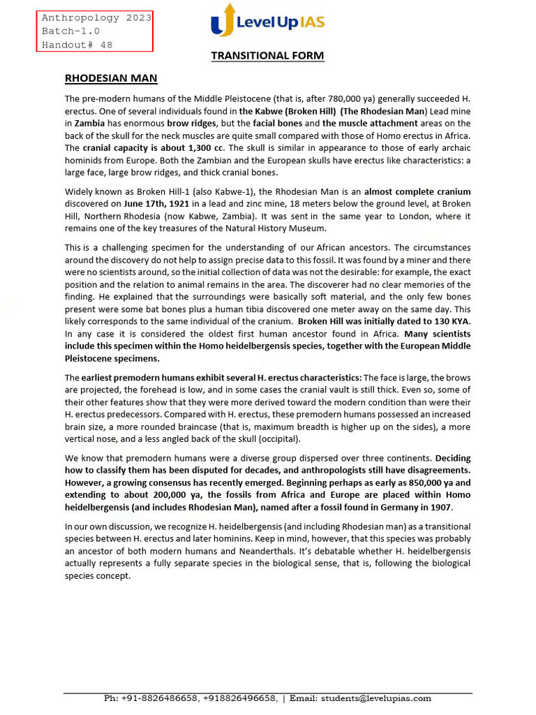 48.rhodesian Man | PDF | Paleolithic | Paleoanthropology