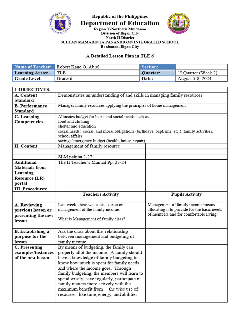 Lp-Tle 6 Week 2 | PDF | Behavior Modification | Cognition
