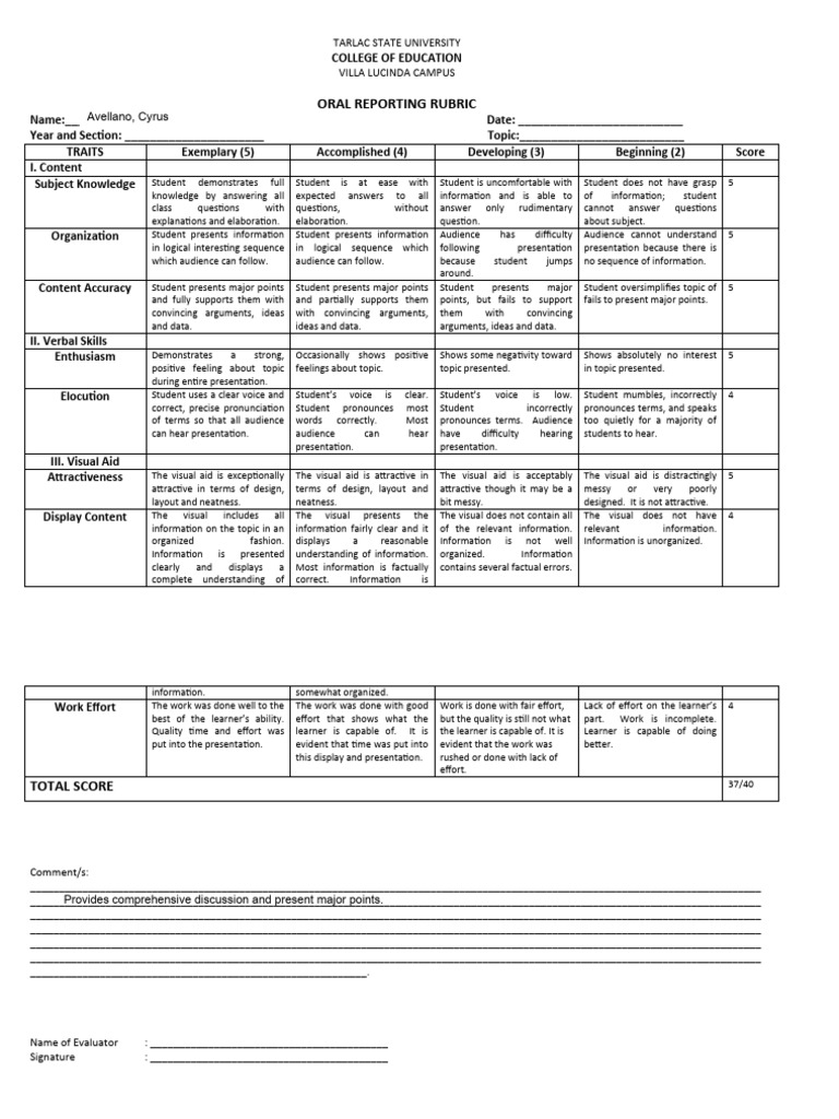 Rubric | PDF | Information | Argument