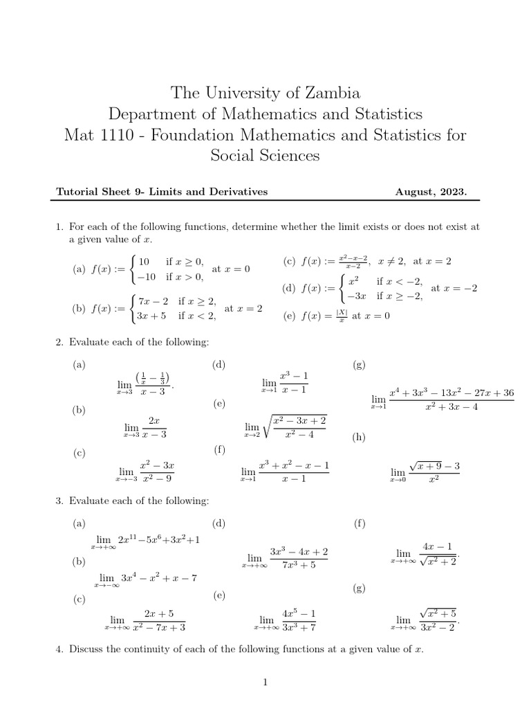 MAT1110_Tutorial_Sheet_9 (2) (1) (1) | PDF | Real Analysis | Mathematical Concepts