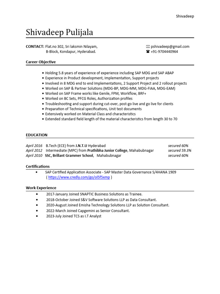 SAP MDG & ABAP Consultant Profile | PDF | Data Model | Computing