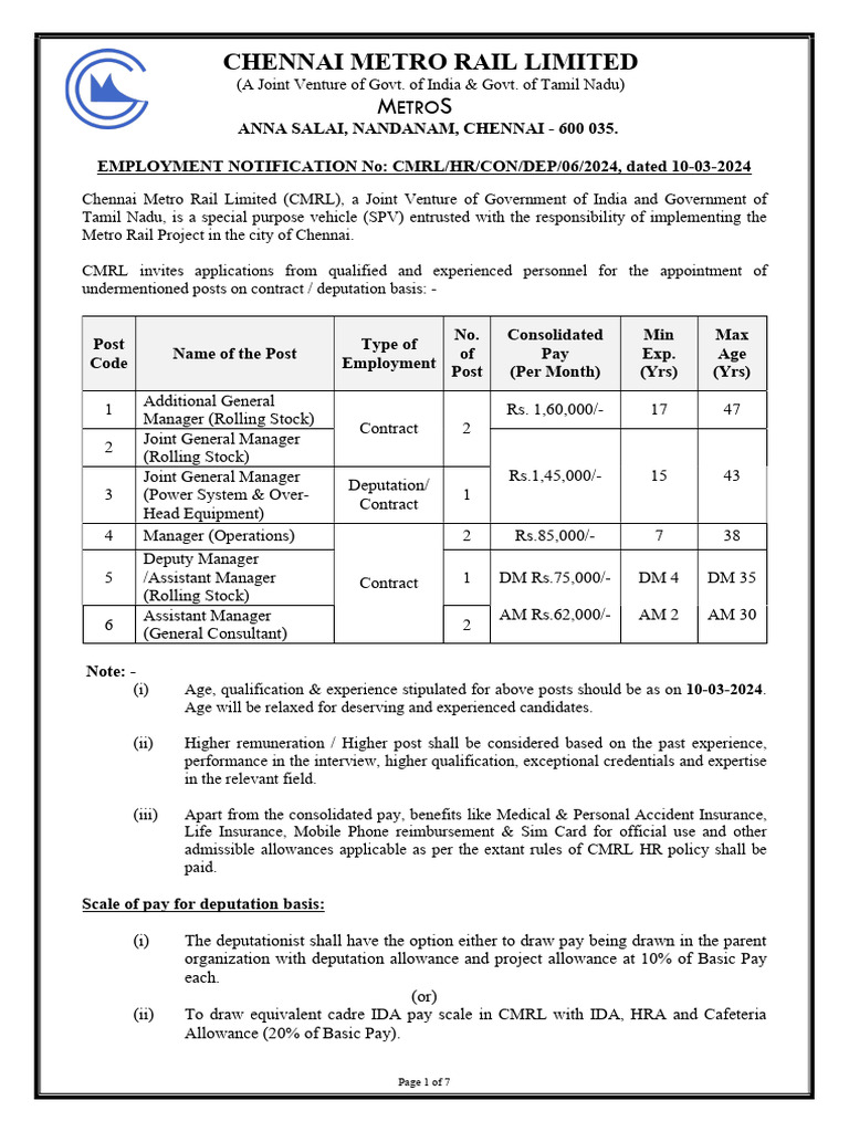 CMRL HR CON DEP 06 2024 Dated 10 03 2024 For AGM JGM RS JGM PS OHE ...