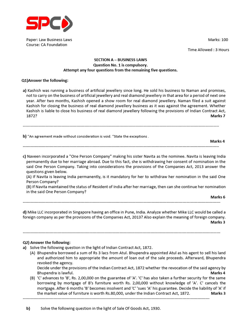 Law Question Paper | PDF | Negotiable Instrument | Private Law