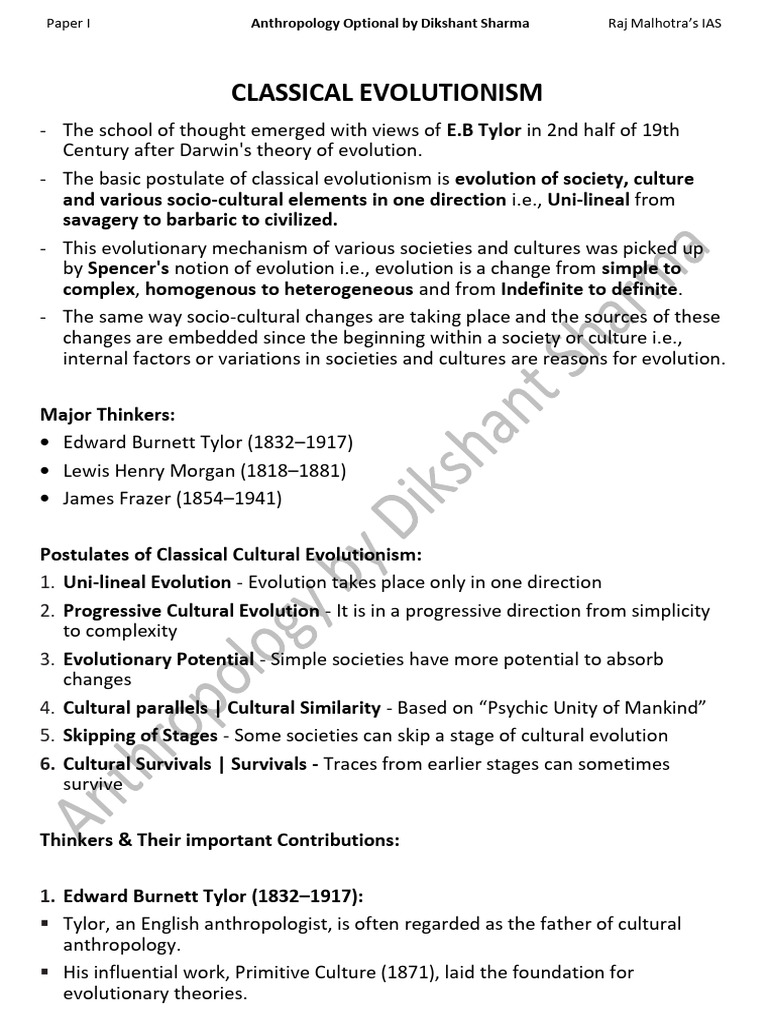 Classical Evolutionism - Anthropology | PDF | Sociocultural Evolution | Behavioural Sciences