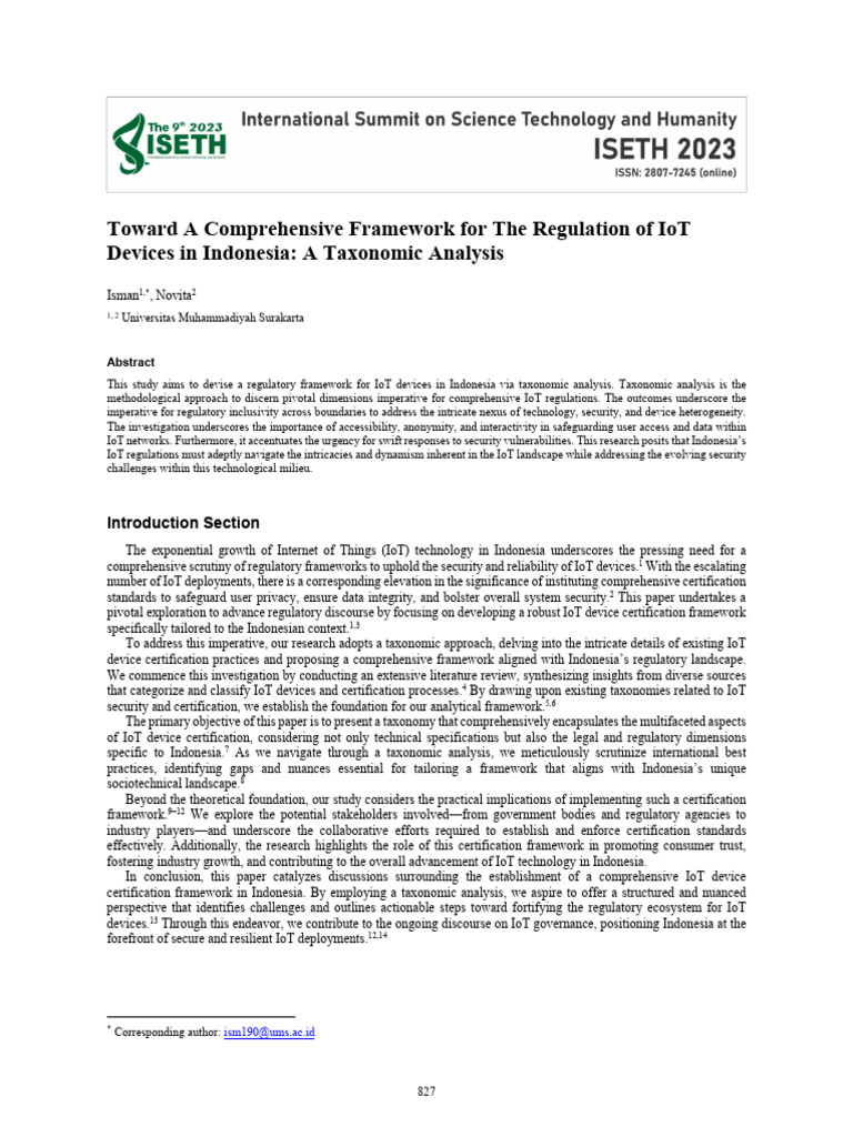 Toward A Comprehensive Framework For The Regulation of IoT Devices in ...