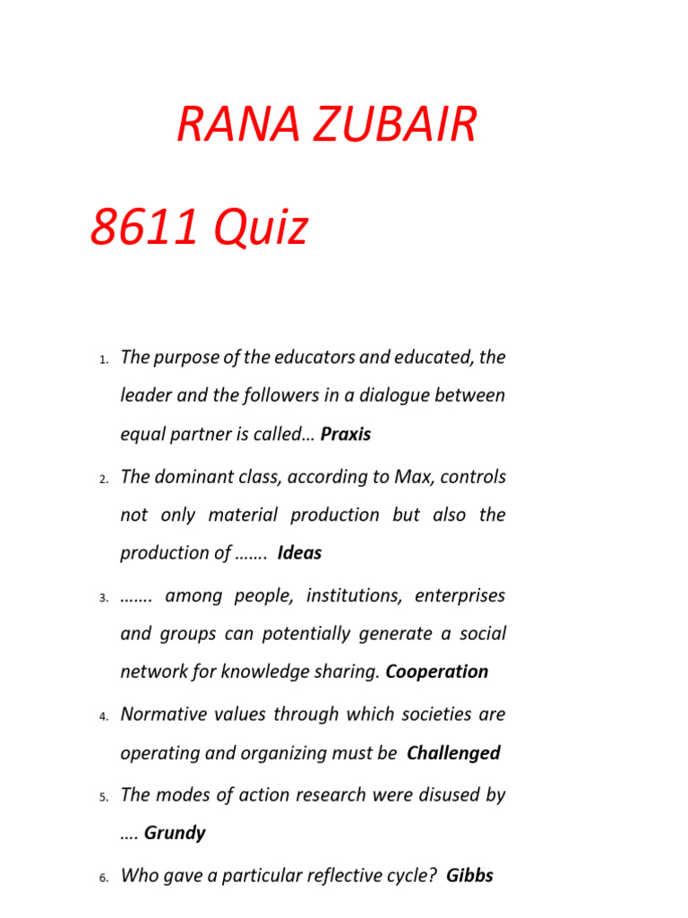 RANA ZUBAIR (8611)QUIZ | PDF | Mentorship | Knowledge